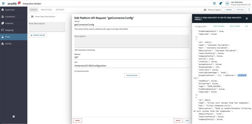 Amplify Integration Builder Connector Instance Variables