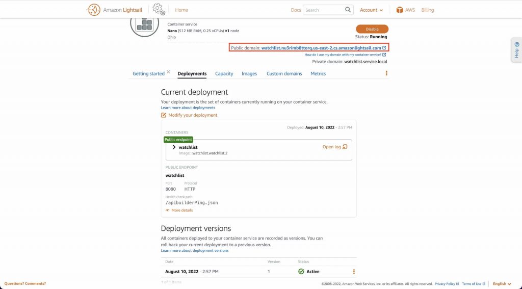 How to deploy an API Builder container to Amazon Lightsail