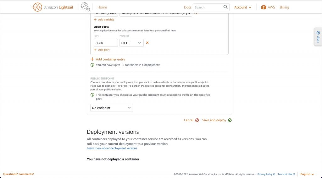 How to deploy an API Builder container to Amazon Lightsail