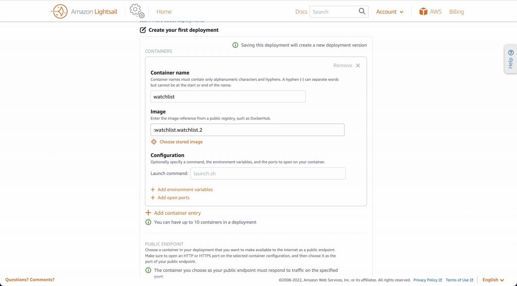 How to deploy an API Builder container to Amazon Lightsail