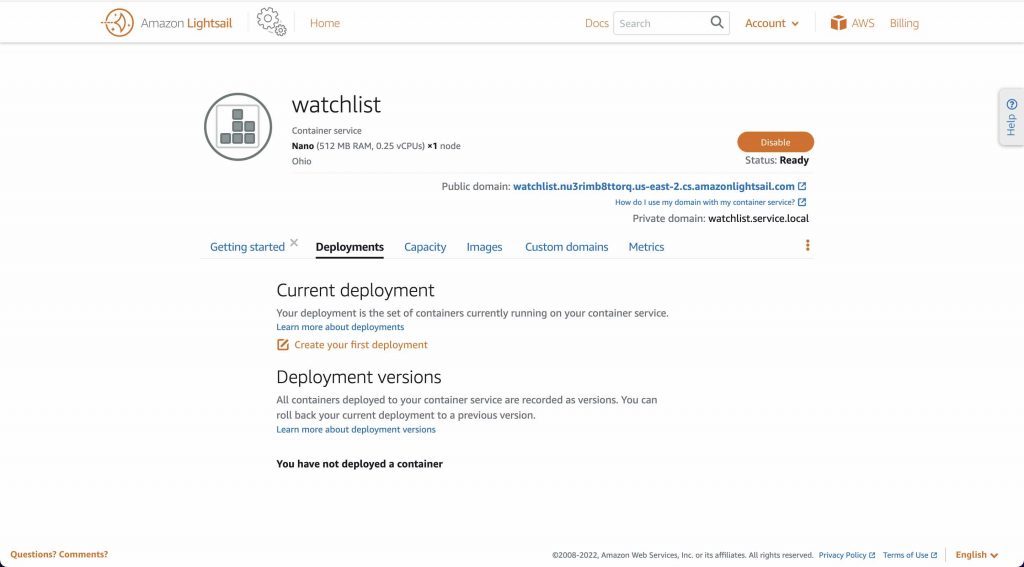How to deploy an API Builder container to Amazon Lightsail
