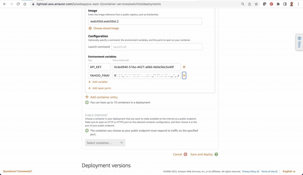 How to deploy an API Builder container to Amazon Lightsail