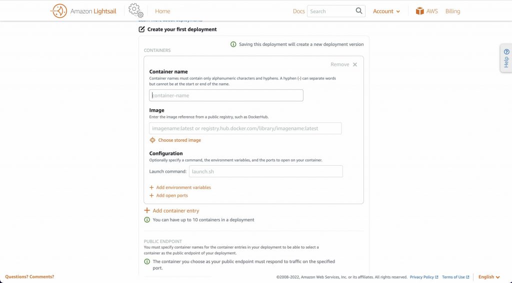 How to deploy an API Builder container to Amazon Lightsail